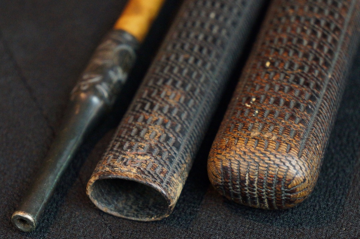 Antique Japanese silver Kiseru pipe set tobacco 1800 hand made Japan ...